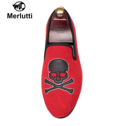 Red Velvet Skull Embroidered - Merlutti