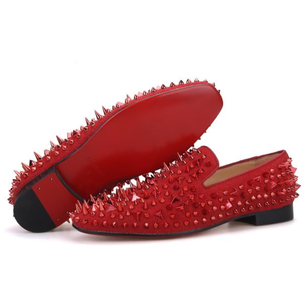 Red Loafer Red Rhinestones Rivets Flat - Merlutti